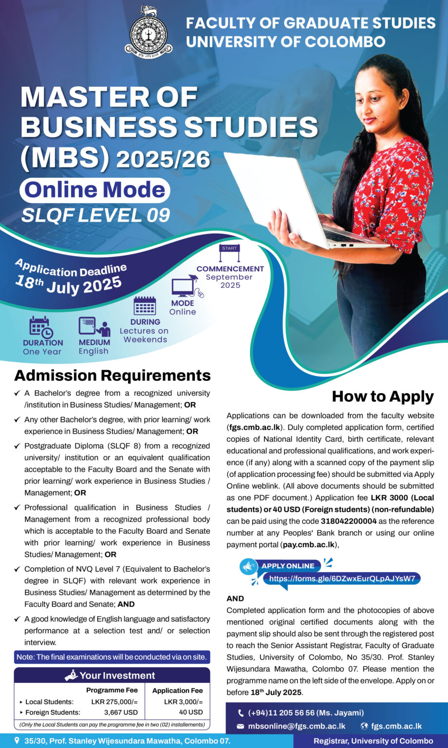 Master of Business Studies (MBS) 2025/26 – Online Mode | Faculty of ...
